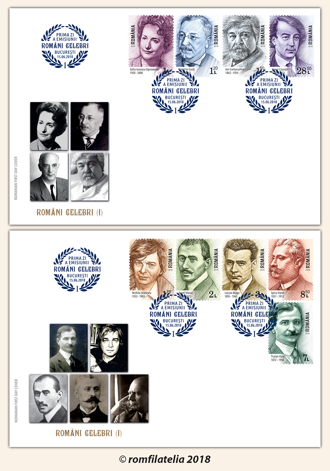 Români celebri (I) - Romfilatelia – O lume intr-un timbru